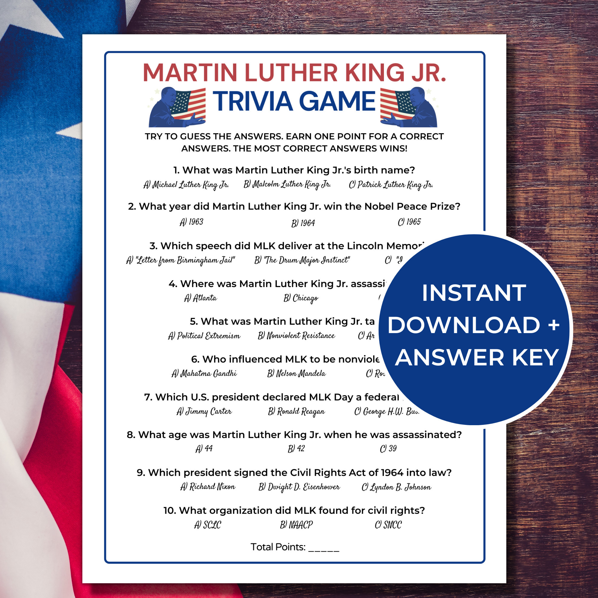 Martin Luther King Day Trivia Game, Printable MLK Games, Black History ...