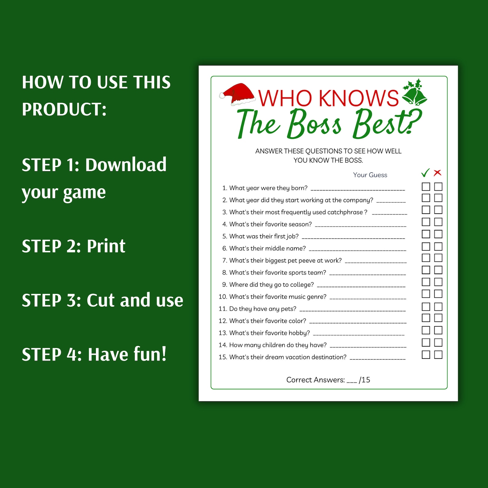 Office Holiday Who Knows the Boss Best Game, Printable Office Party ...