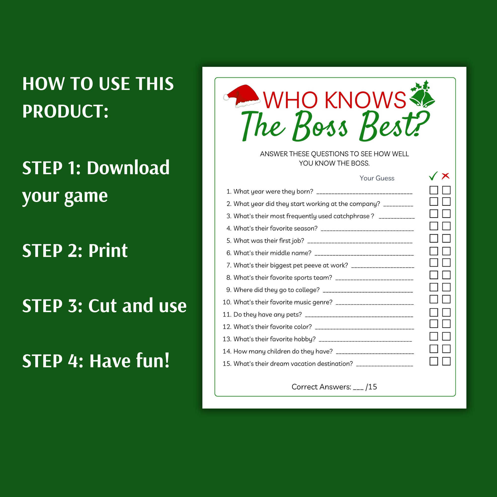 Office Holiday Who Knows the Boss Best Game, Printable Office Party ...