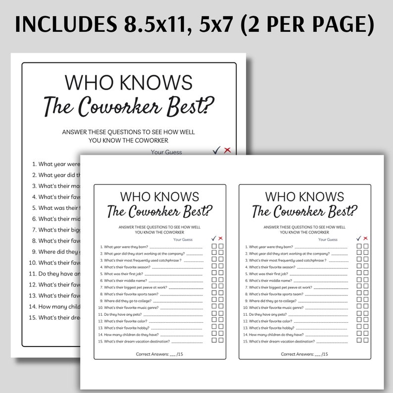 Who Knows the Coworker Best Game, Printable Office Party Games ... Who Knows the Coworker Best Game, Printable Office Party Games ...