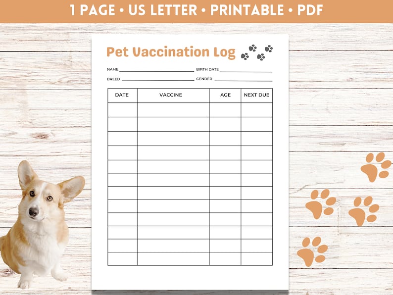 Pet Vaccination Record, Dog Vaccination Record, Puppy Vaccine Log, Pet ...