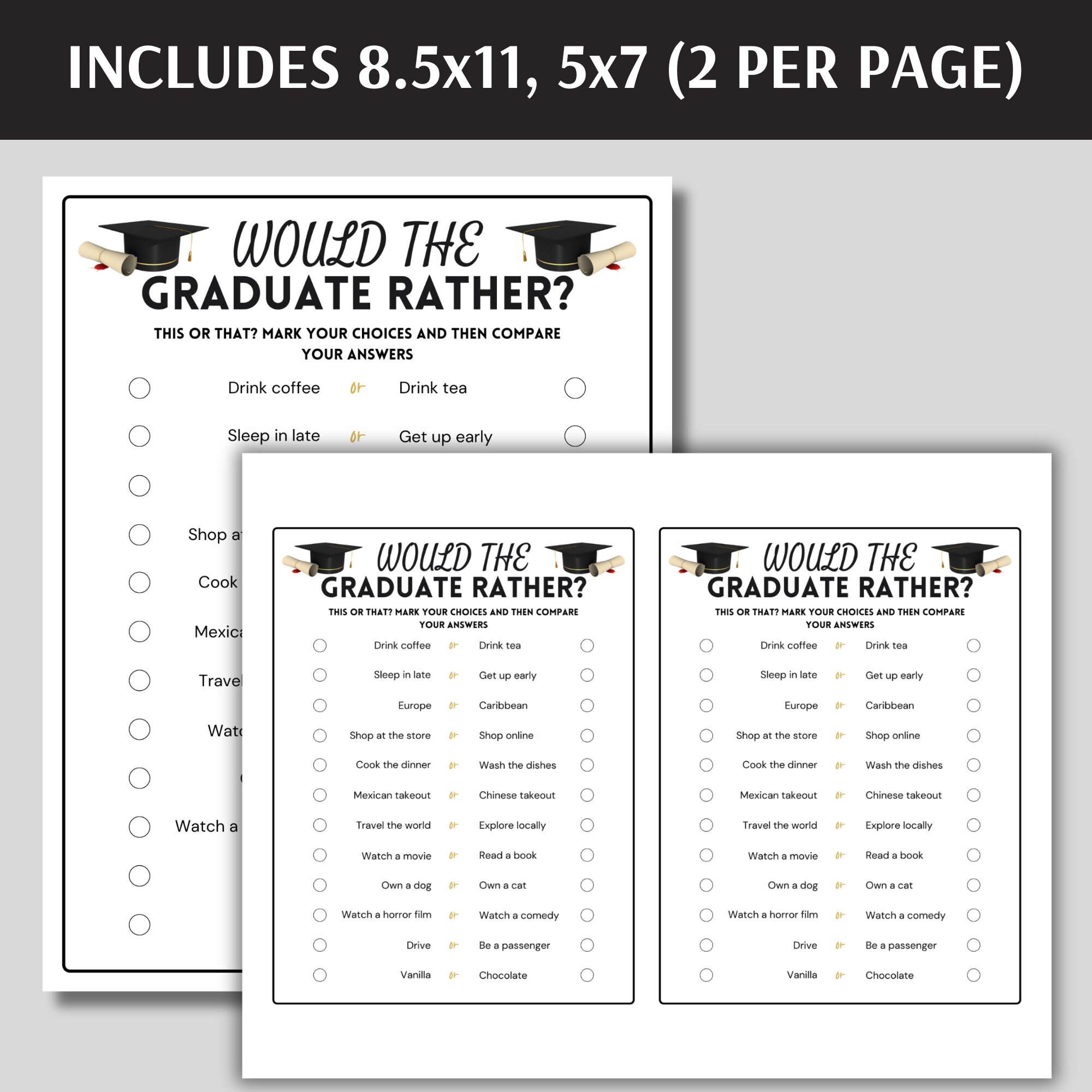 Would the Graduate Rather Game, Printable Graduation Party Games, Would ...