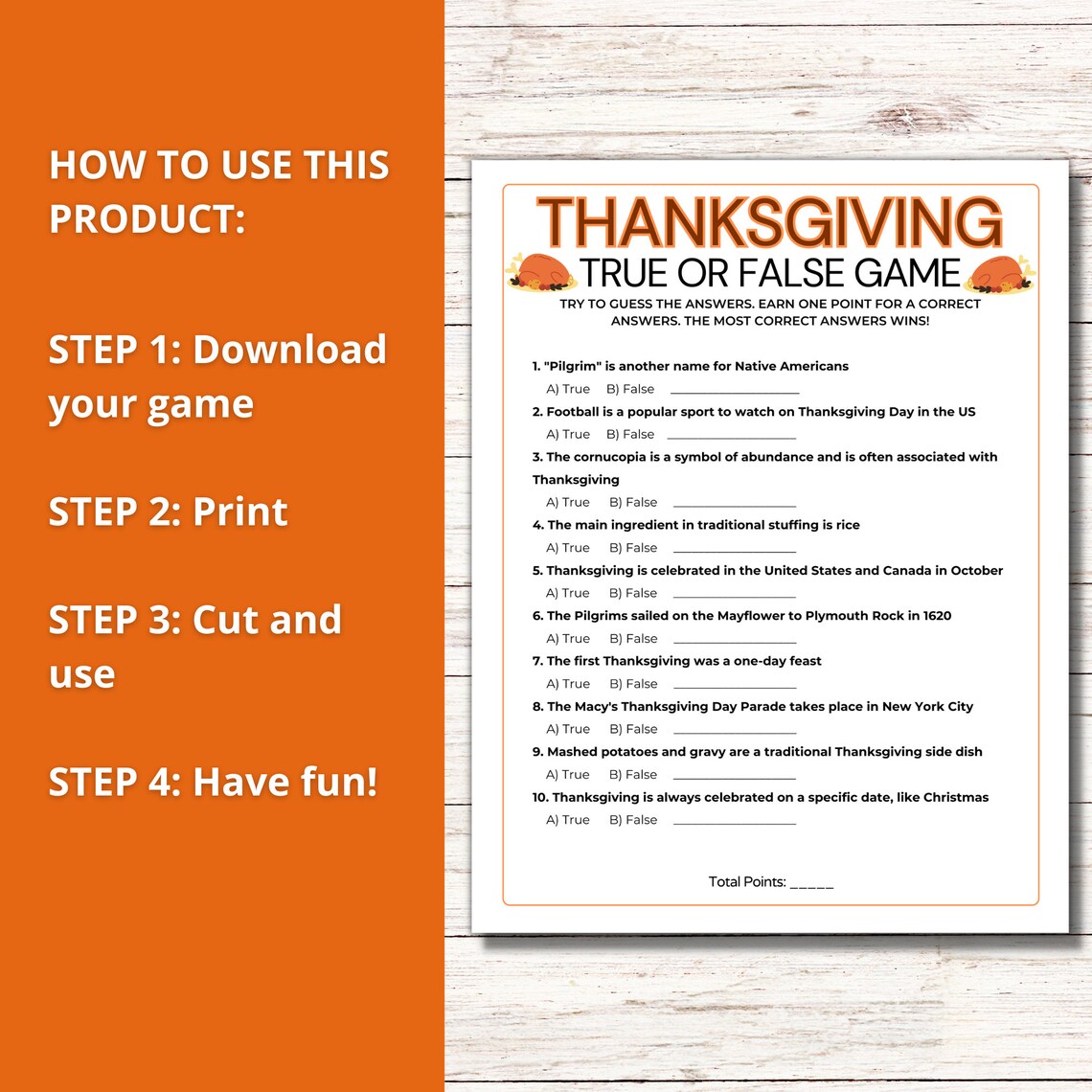 Thanksgiving True or False Game, Printable Thanksgiving Games for Kids ...