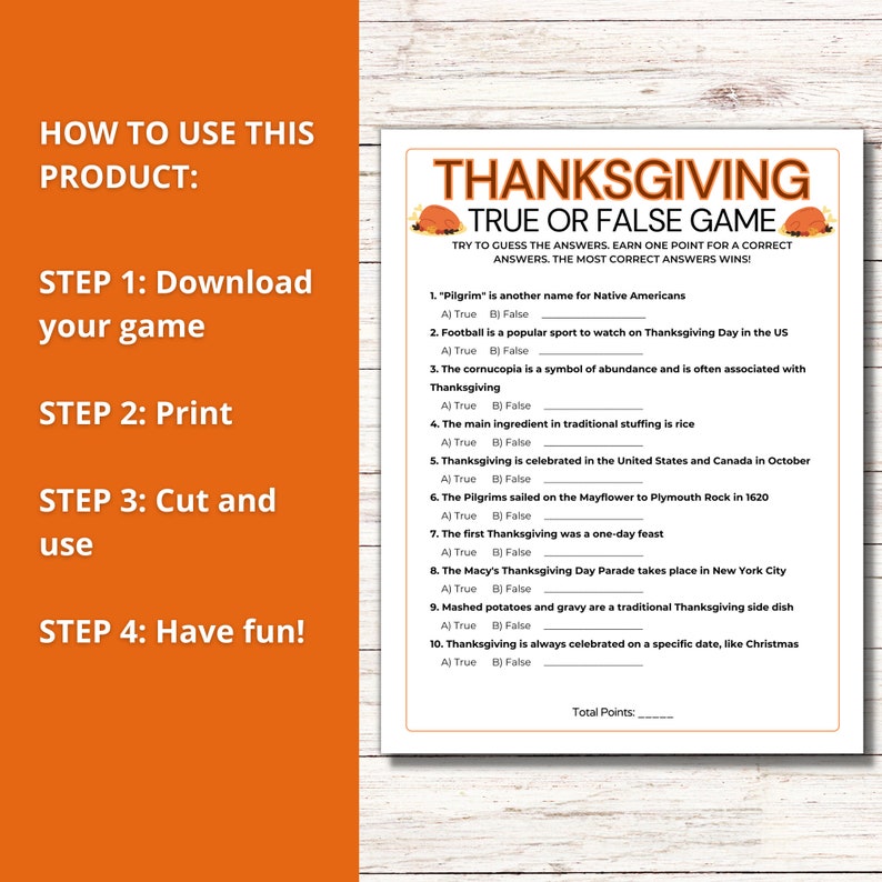 Thanksgiving True or False Game, Printable Thanksgiving Games for Kids ...