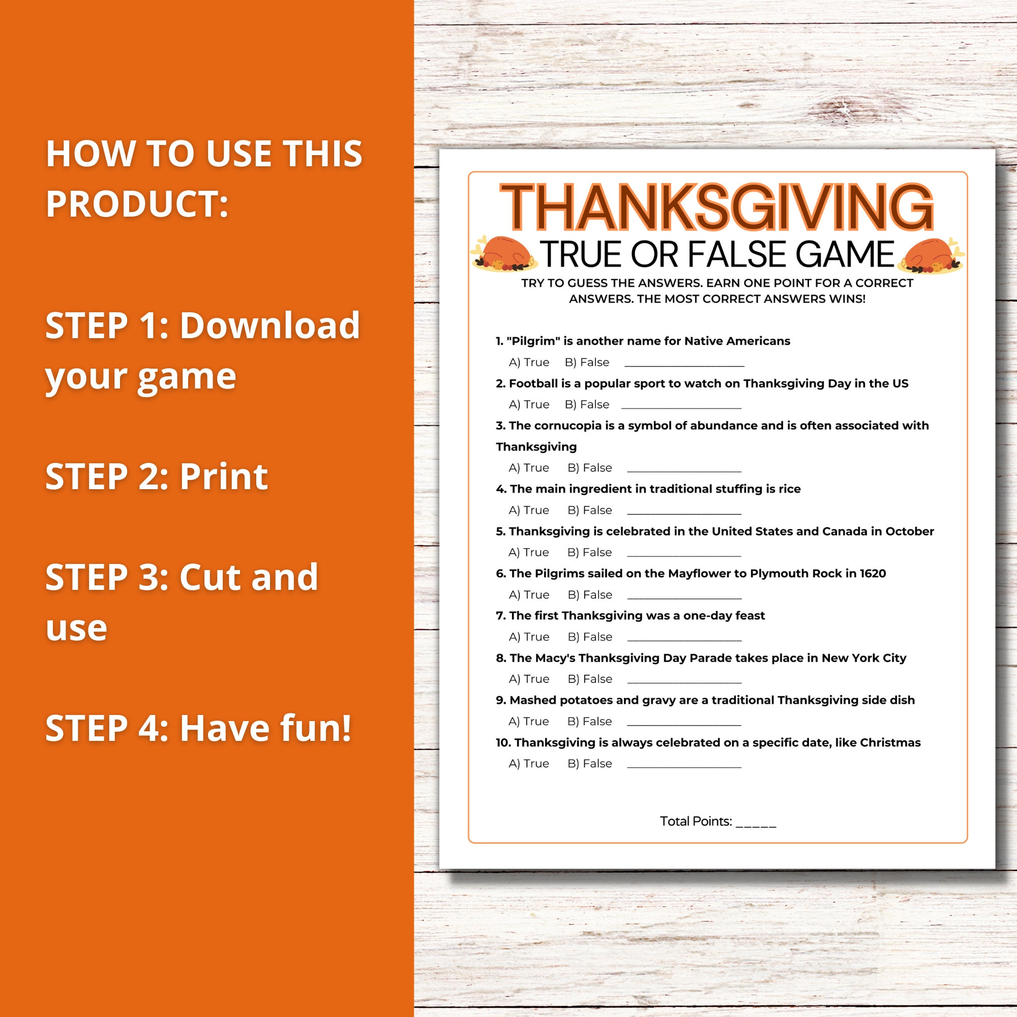 Thanksgiving True or False Game, Printable Thanksgiving Games for Kids ...