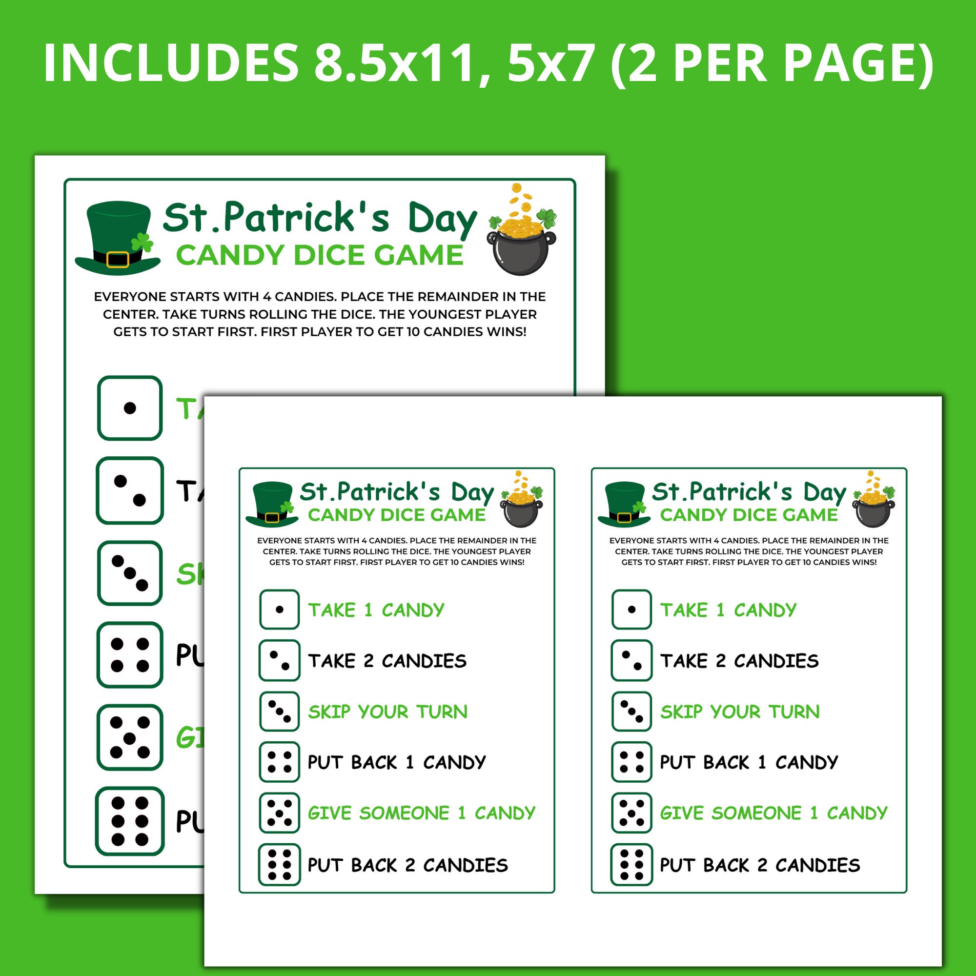 St Patrick's Day Candy Dice Game, Printable St Patty's Day Dice Game ...