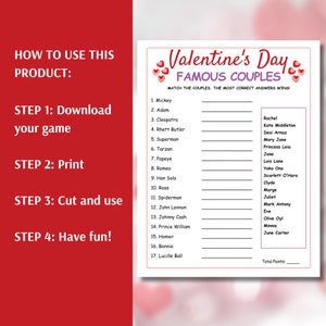 Valentine's Day Famous Couples Game, Printable Valentine's Day Games ...