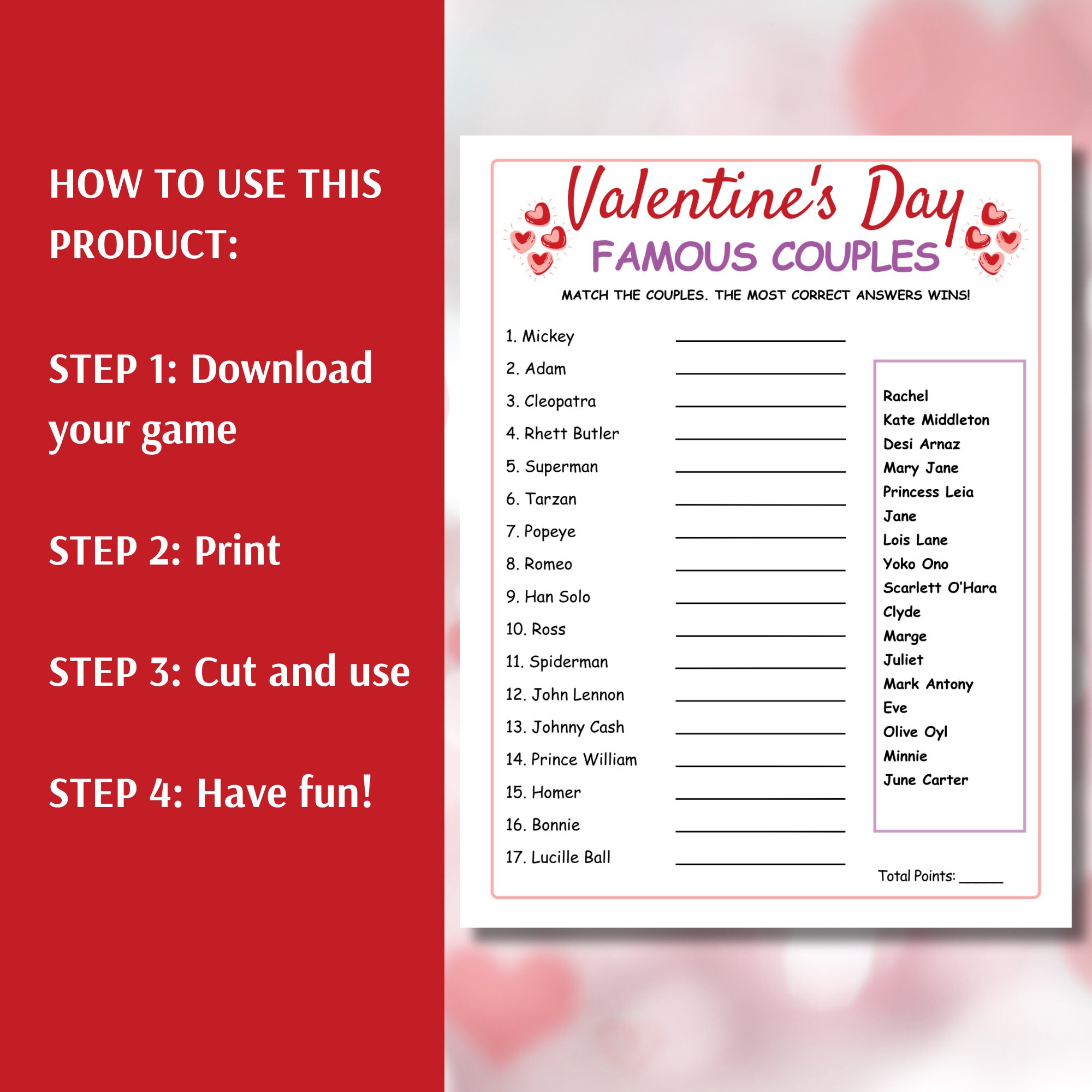 Valentine's Day Famous Couples Game, Printable Valentine's Day Games ...
