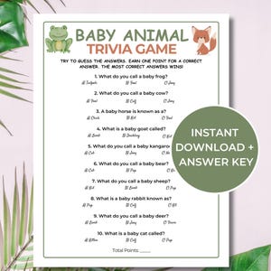 Baby Animal Trivia Game, Printable Safari Baby Shower Game, Animal Game ...