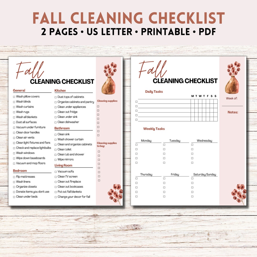 Fall Cleaning Checklist Printable, Cleaning Planner, Cleaning Schedule ...