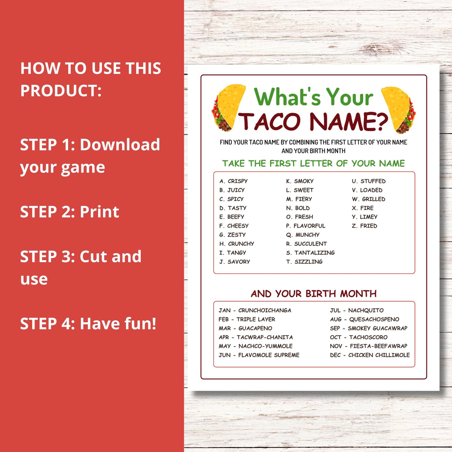 What's Your Taco Name Game With Name Tags, Printable Taco Name ...