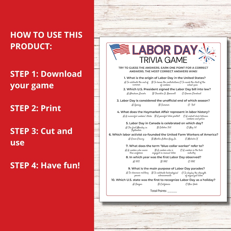 Labor Day Trivia Game, Printable Labor Day Party Game, Fun Labor Day ...