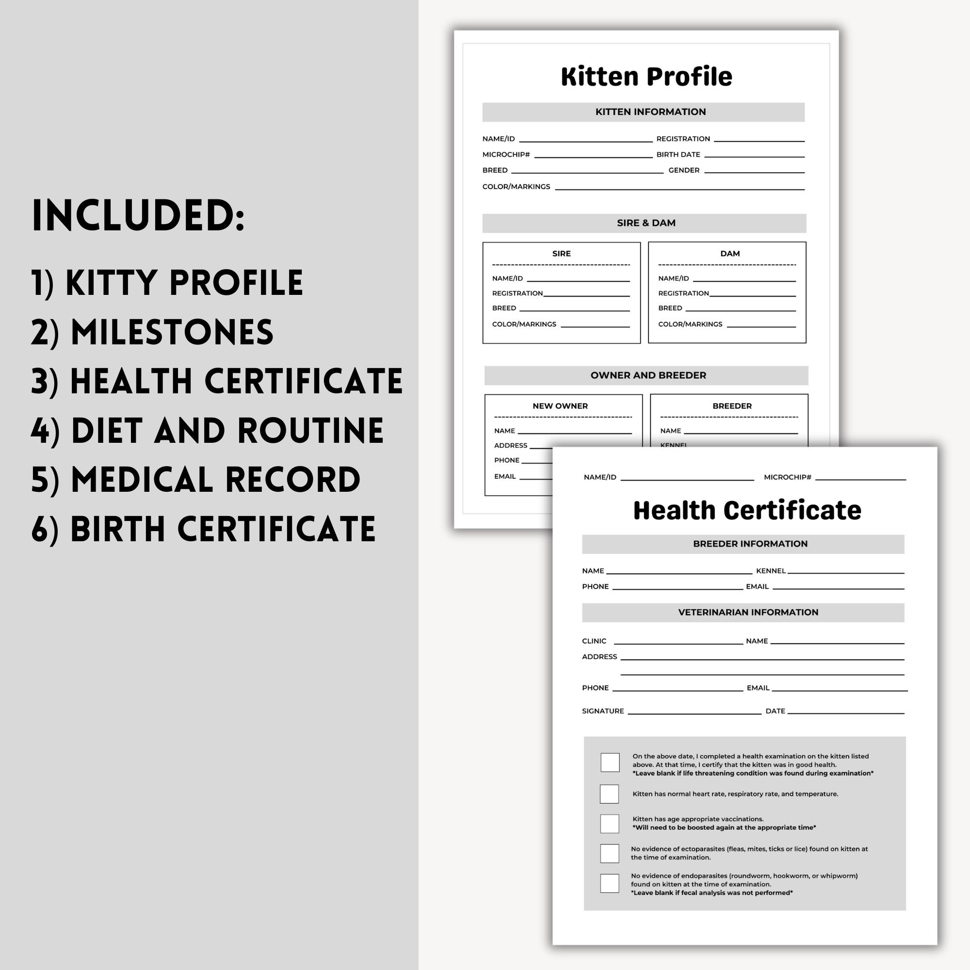 Breeder Kitten Pack, Cat Breeder Forms, Breeder Cat Pack, Kitten ...