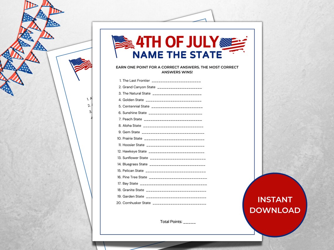 4th of July Name the State Game, Independence Day Game, 4th of July ...