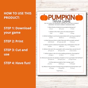 Pumpkin Trivia Game, Printable Pumpkin Trivia, Fun Fall Trivia Game for ...