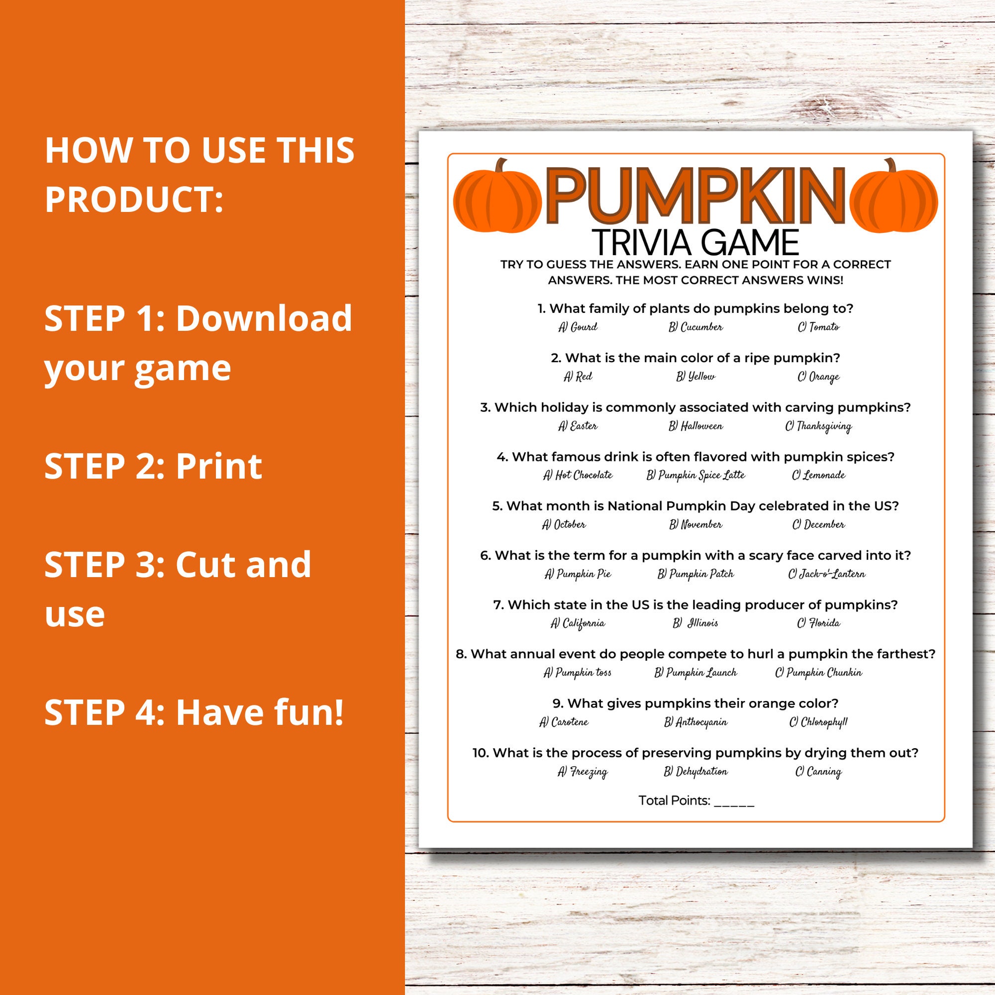 Pumpkin Trivia Game, Printable Pumpkin Trivia, Fun Fall Trivia Game for ...
