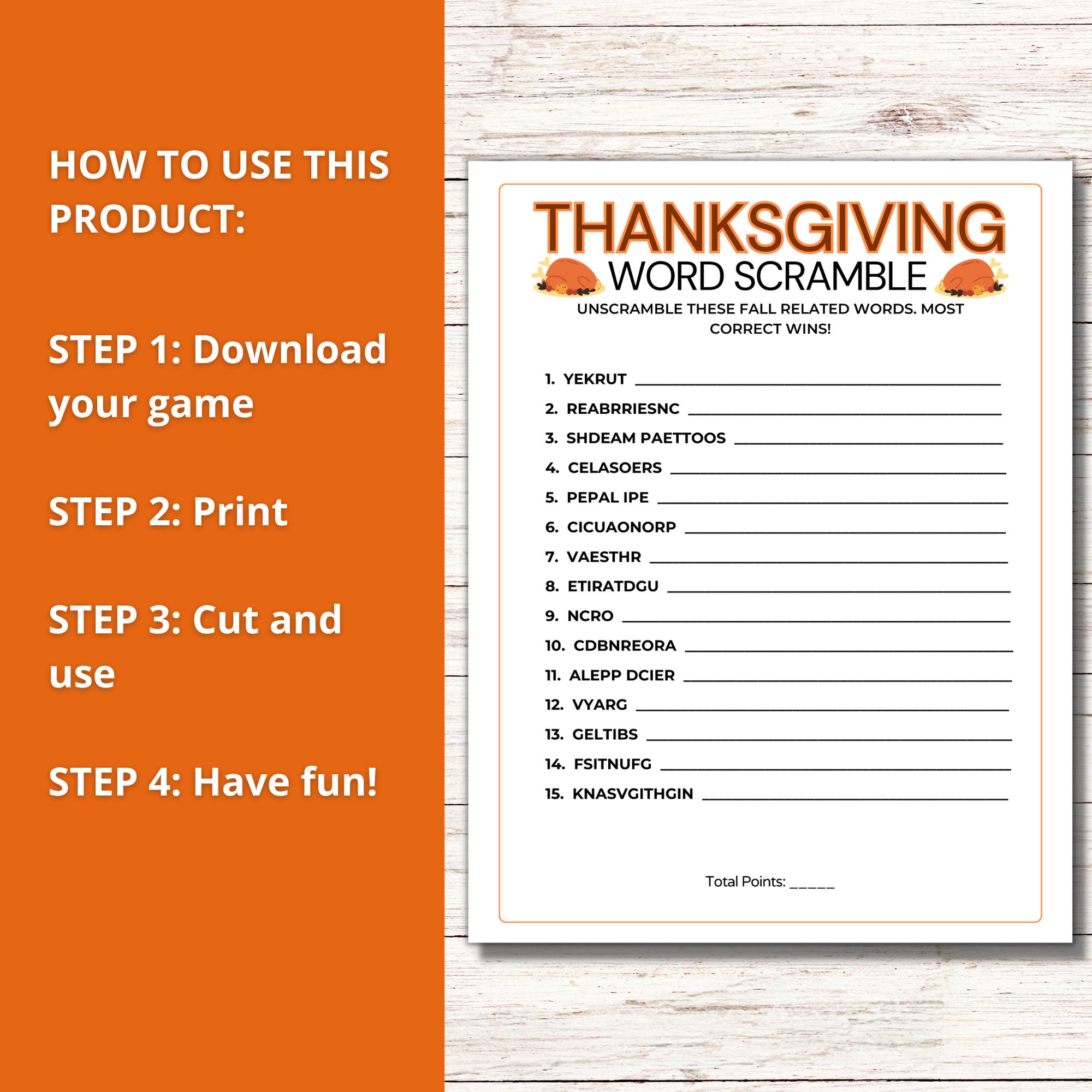 Thanksgiving Word Scramble Game, Printable Thanksgiving Games for ...