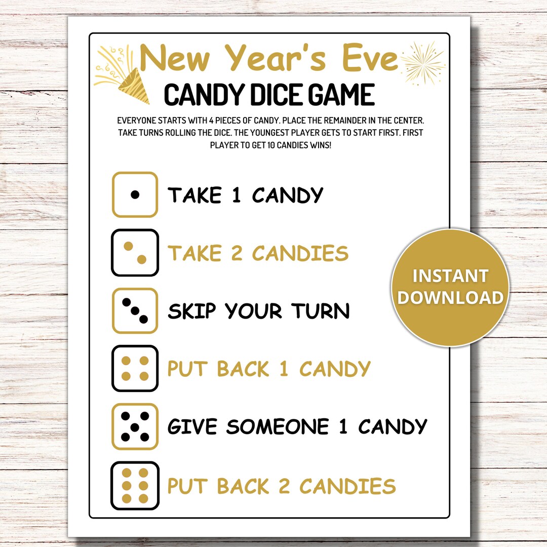 New Year's Eve Candy Dice Game, Printable Candy Game for Kids, Fun New ...