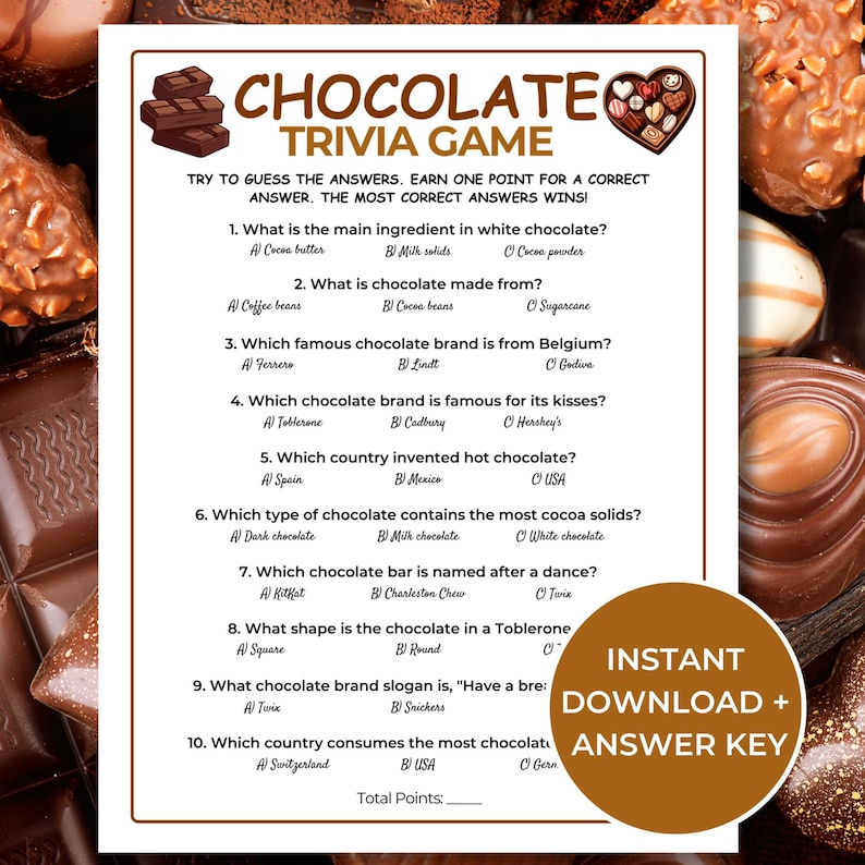 Chocolate Trivia Game, Printable Chocolate Game, Sweets Party Games ...