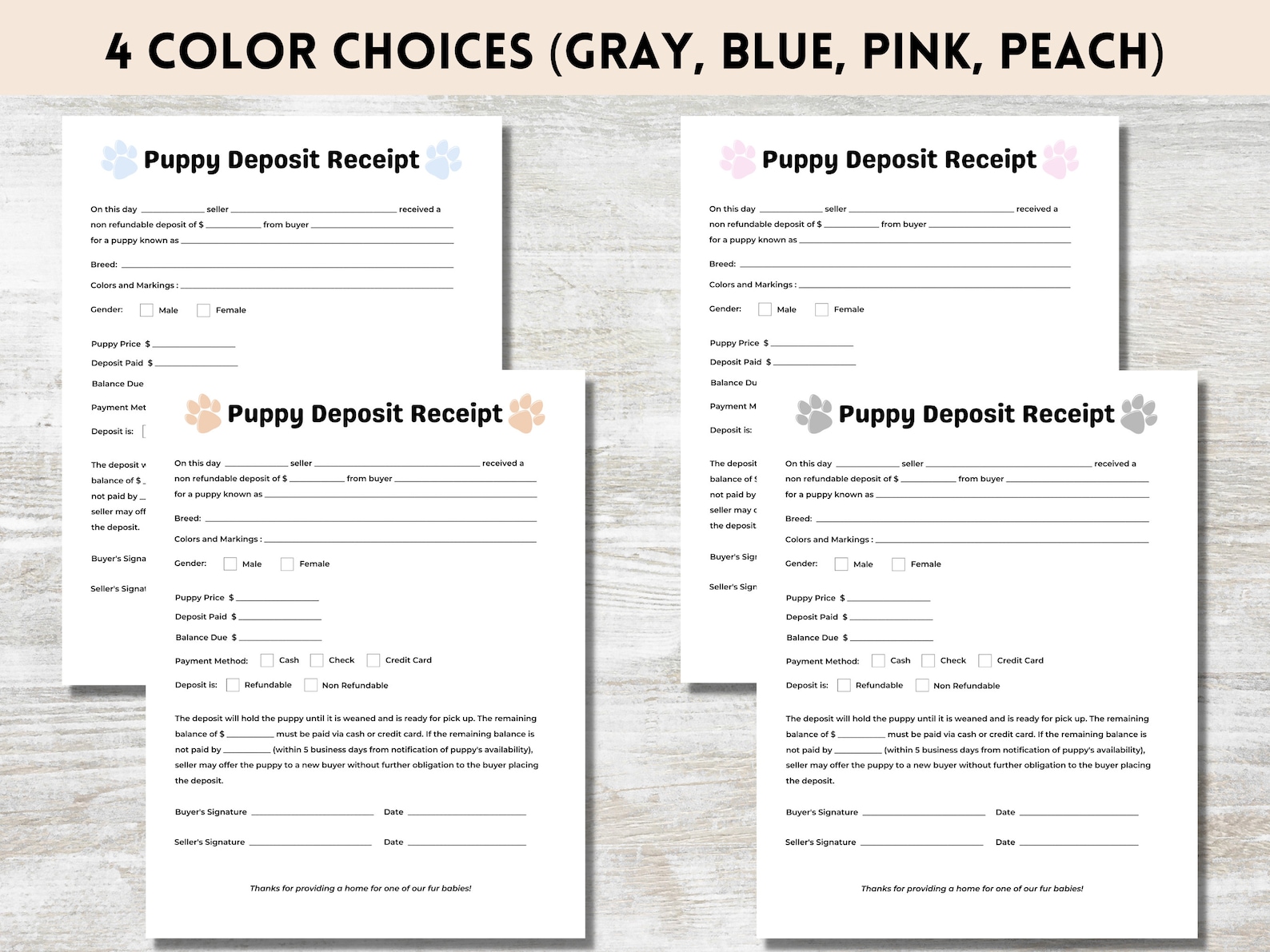 Puppy Deposit Receipt, Fillable Puppy Deposit Form, Dog Breeder Forms ...