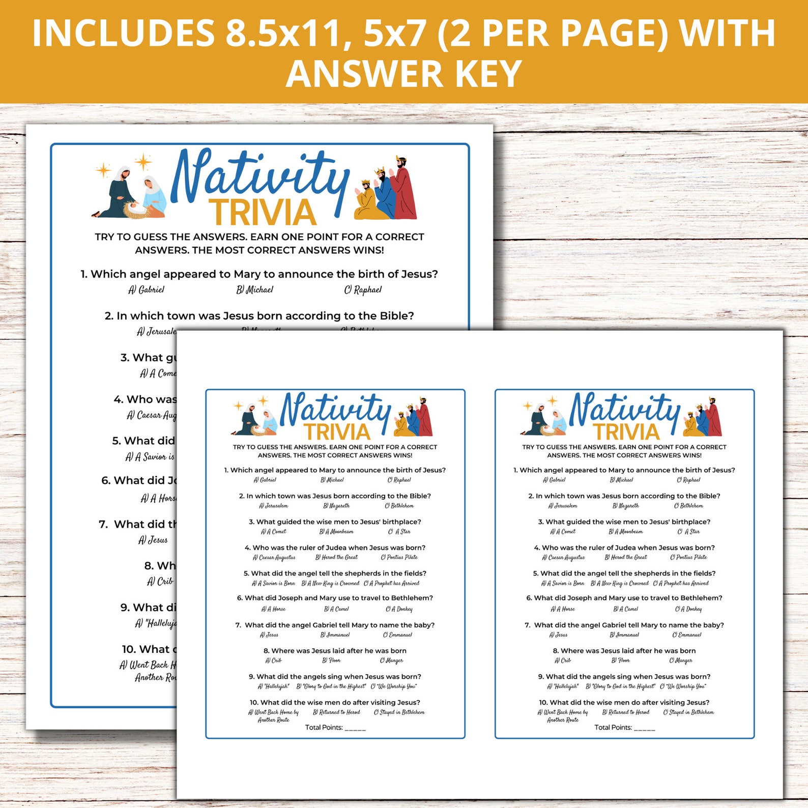 Christmas Nativity Trivia Game, Printable Christmas Games, Fun ...