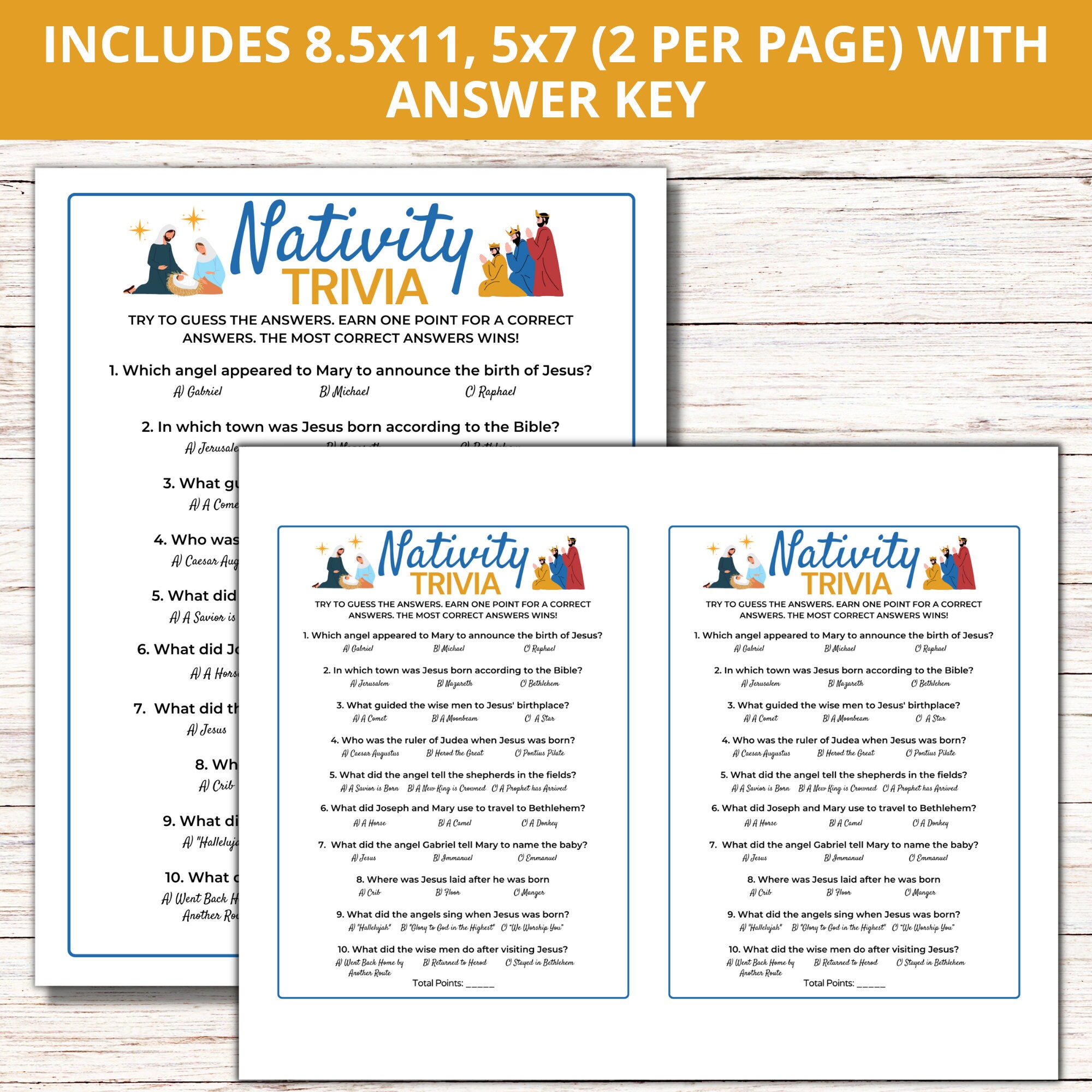 Christmas Nativity Trivia Game, Printable Christmas Games, Fun ...