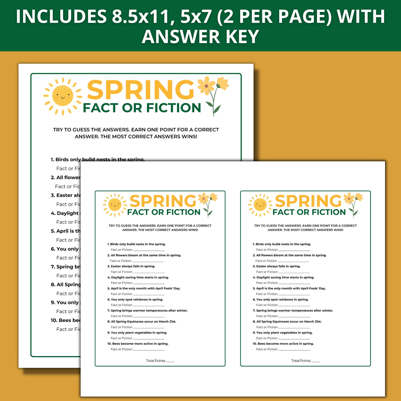 Spring Fact or Fiction Game, Printable Spring Games, Spring True or ...