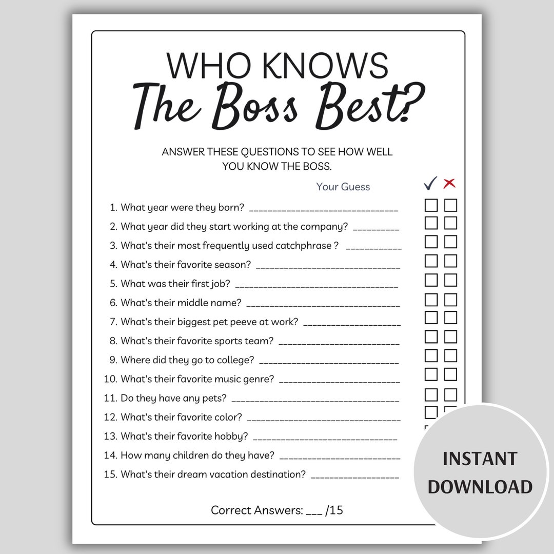 Who Knows the Boss Best Game, Printable Office Party Games, Boss Quiz ...