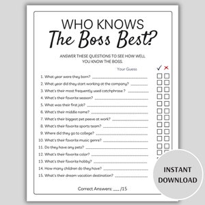 Who Knows the Boss Best Game, Printable Office Party Games, Boss Quiz ...
