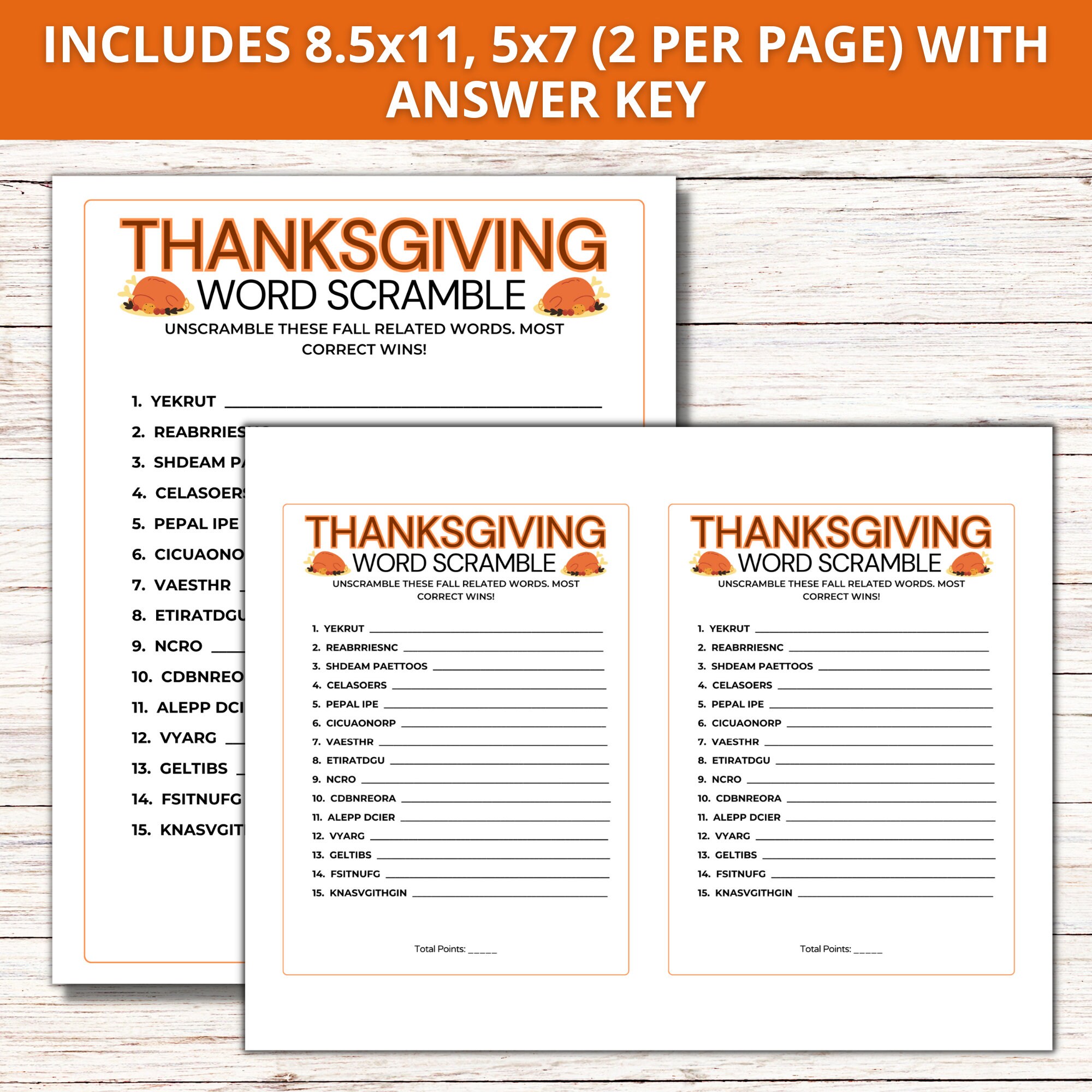 Thanksgiving Word Scramble Game, Printable Thanksgiving Games for ...