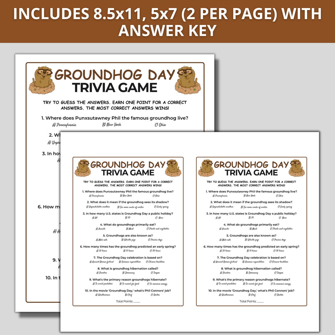 Groundhog Day Trivia Game, Printable Groundhog Day Activity, Fun ...