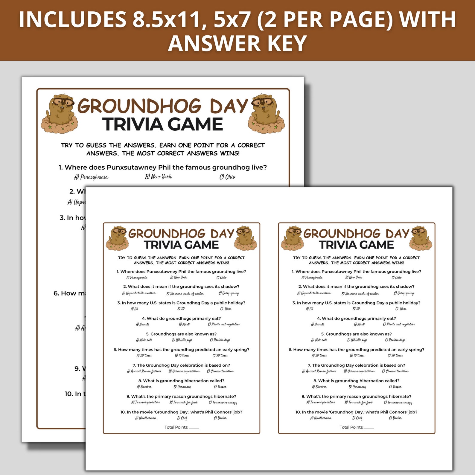 Groundhog Day Trivia Game, Printable Groundhog Day Activity, Fun ...
