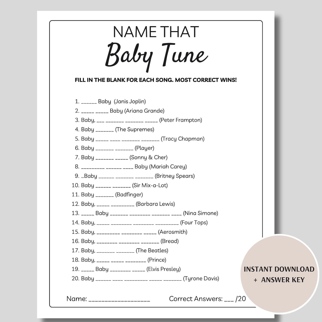 Name That Baby Tune, Printable Name That Baby Song Baby Shower Game ...