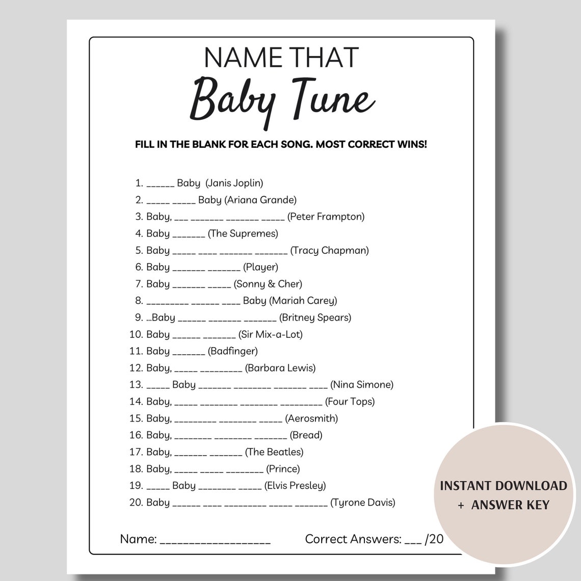 Name That Baby Tune, Printable Name That Baby Song Baby Shower Game ...