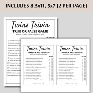 Twins Trivia Game, Printable Twin Baby Shower Game, Baby Shower True or ...