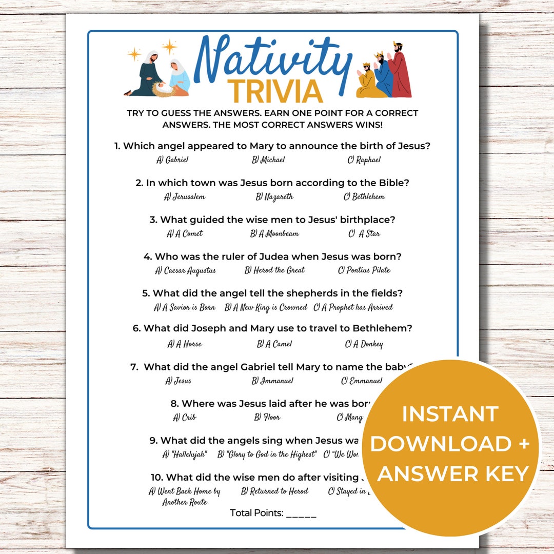 Christmas Nativity Trivia Game, Printable Christmas Games, Fun ...