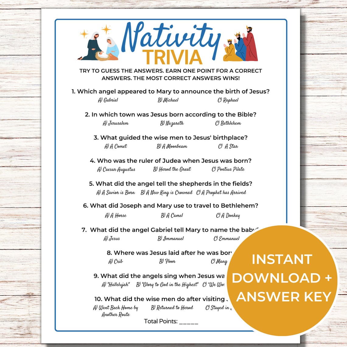 Christmas Nativity Trivia Game, Printable Christmas Games, Fun ...