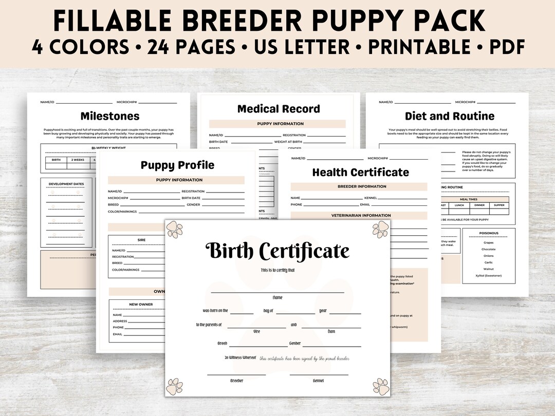 Breeder Puppy Pack Fillable, Dog Breeder Forms, Dog Breeder Records ...