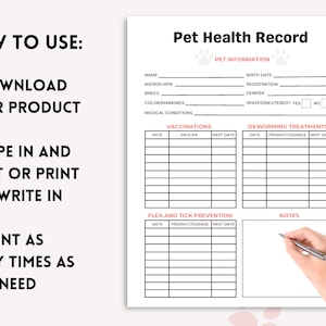 Pet Health Record Fillable, Dog Breeder Forms, Pet Health Record ...