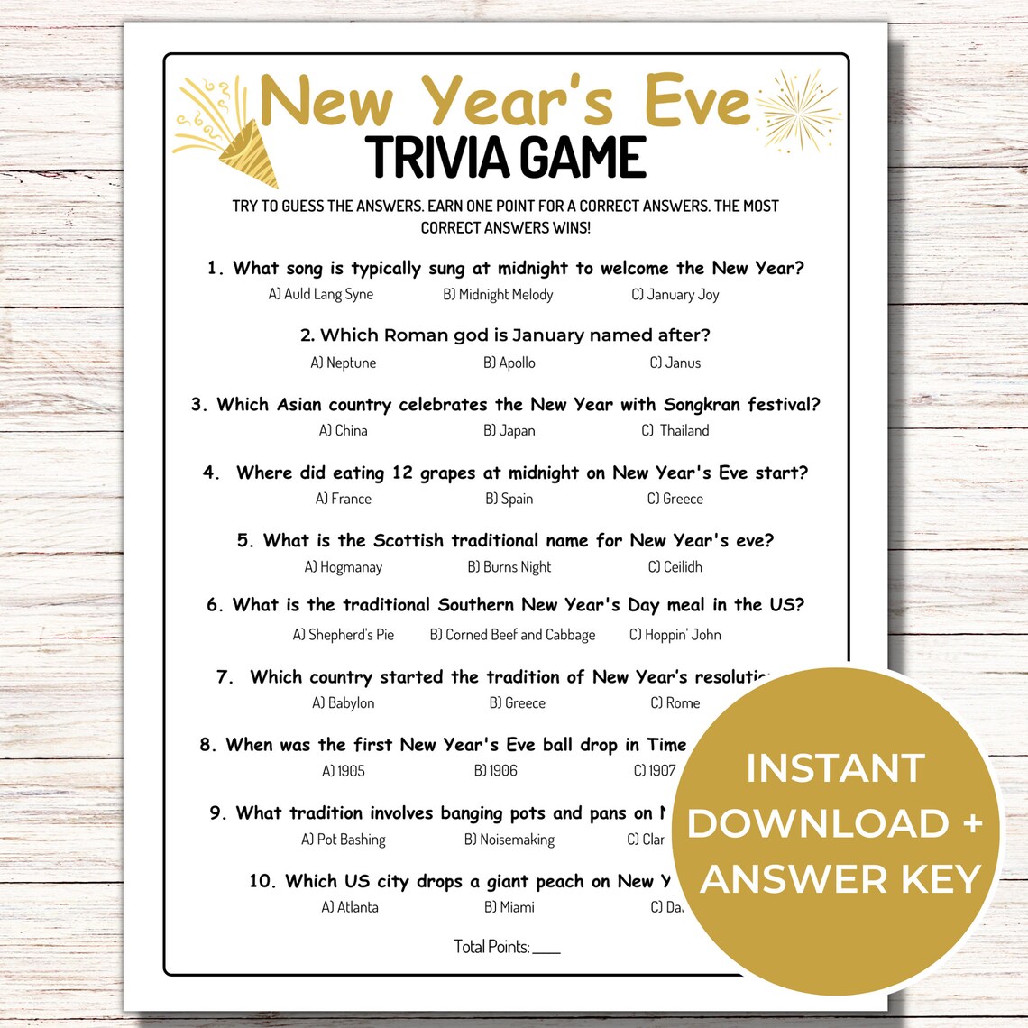 New Year's Eve Trivia Game, Printable New Year's Eve Games for Family ...