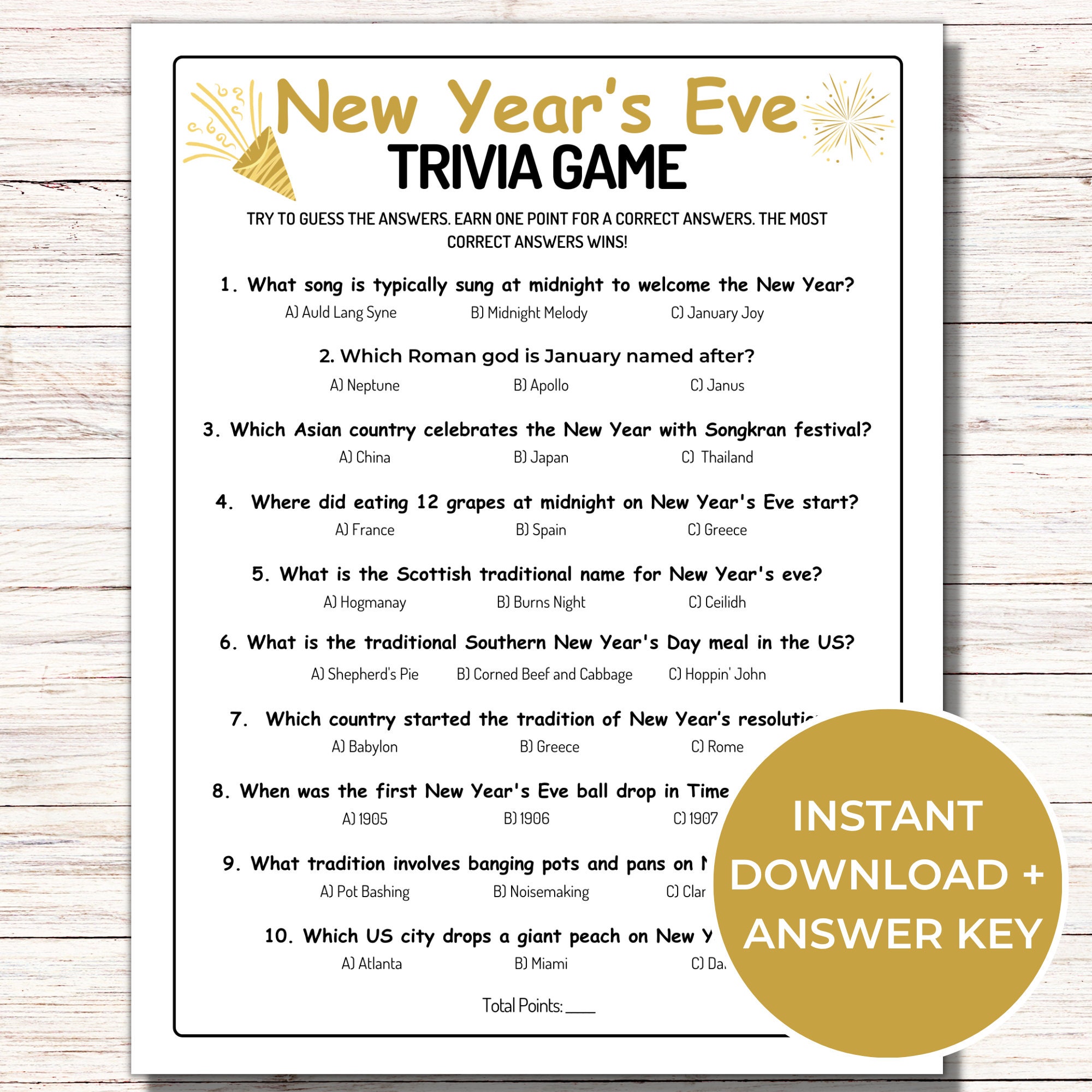 New Year's Eve Trivia Game, Printable New Year's Eve Games for Family ...
