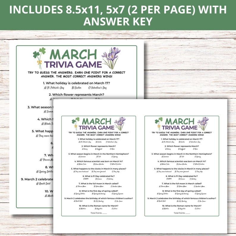 March Trivia Game, Printable March Party Game, Fun Spring Activities ...