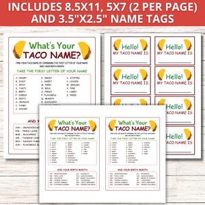 What's Your Taco Name Game With Name Tags, Printable Taco Name ...