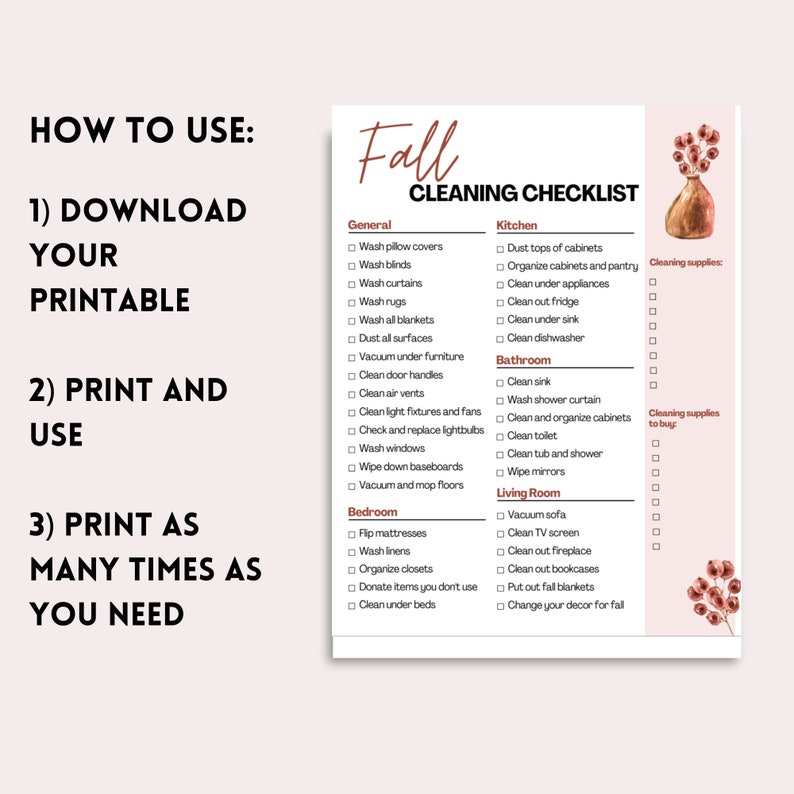Fall Cleaning Checklist Printable, Cleaning Planner, Cleaning Schedule ...