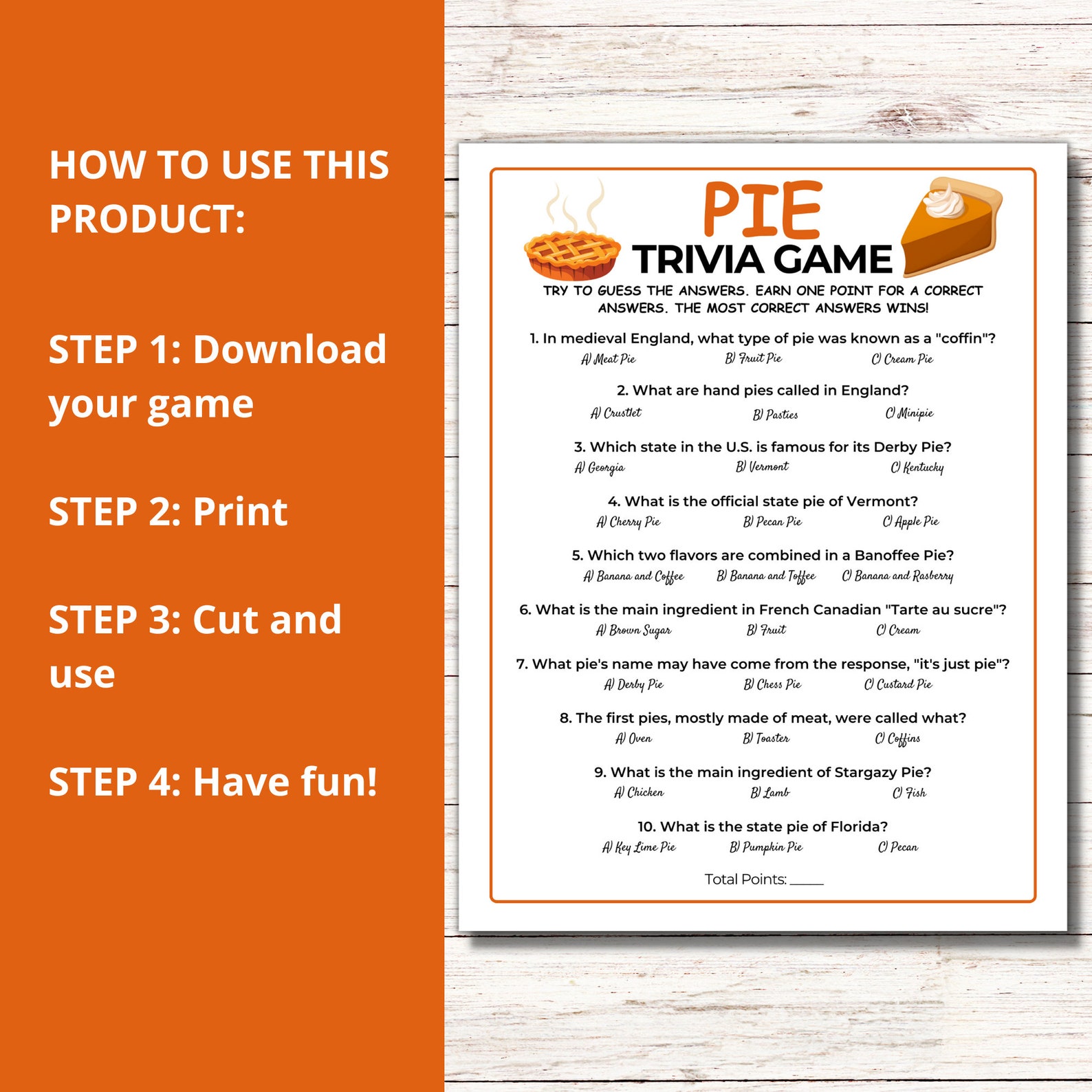 Pie Trivia Game, Printable Pie Trivia, Dessert Trivia, Food Trivia - Etsy