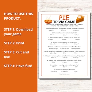 Pie Trivia Game, Printable Pie Trivia, Dessert Trivia, Food Trivia - Etsy