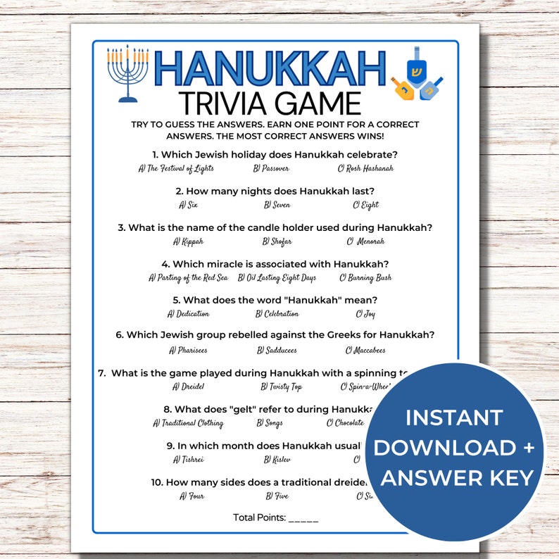 Hanukkah Trivia Game, Printable Hanukkah Games for Family, Chanukah ...