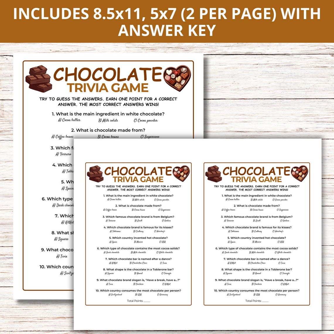Chocolate Trivia Game, Printable Chocolate Game, Sweets Party Games ...