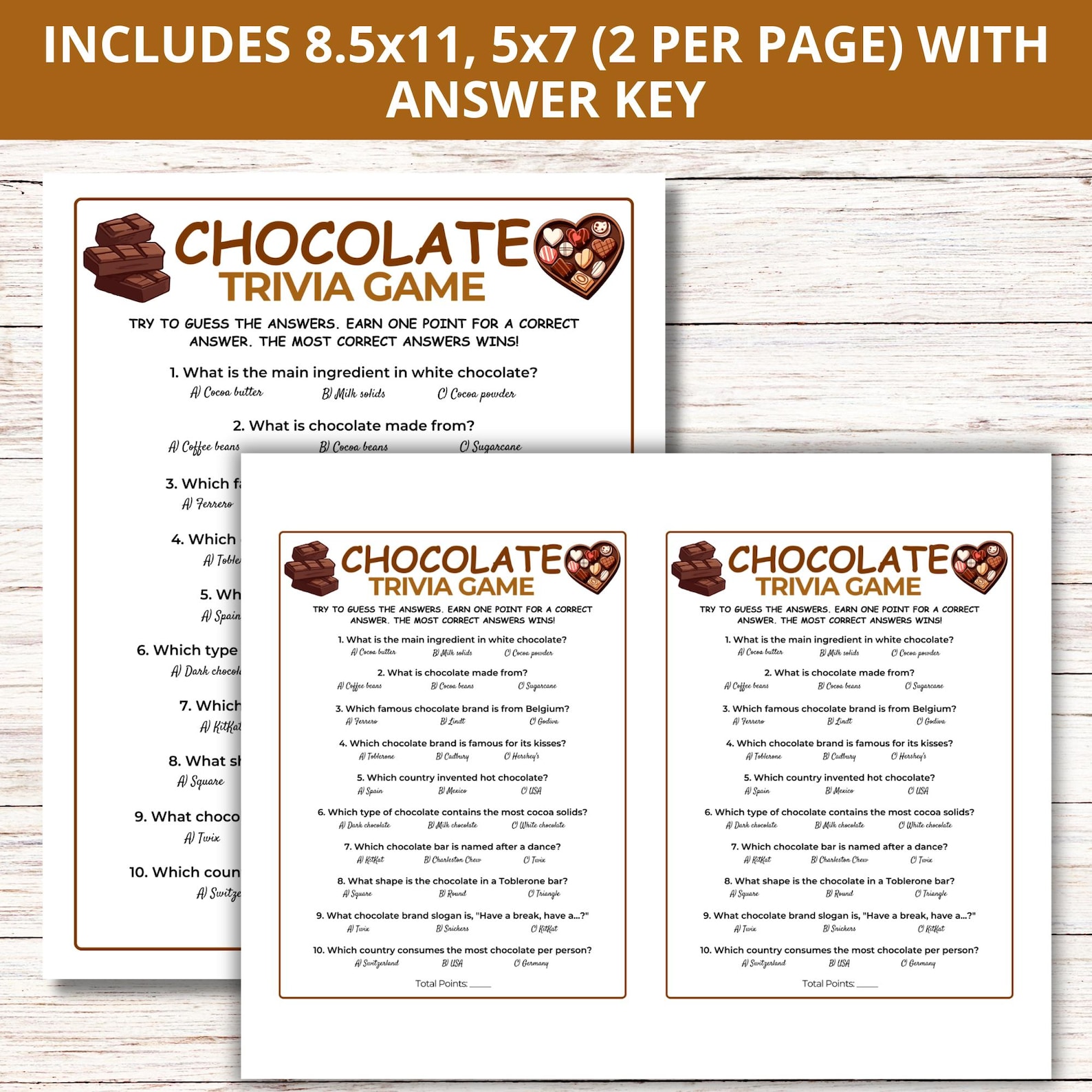 Chocolate Trivia Game, Printable Chocolate Game, Sweets Party Games ...