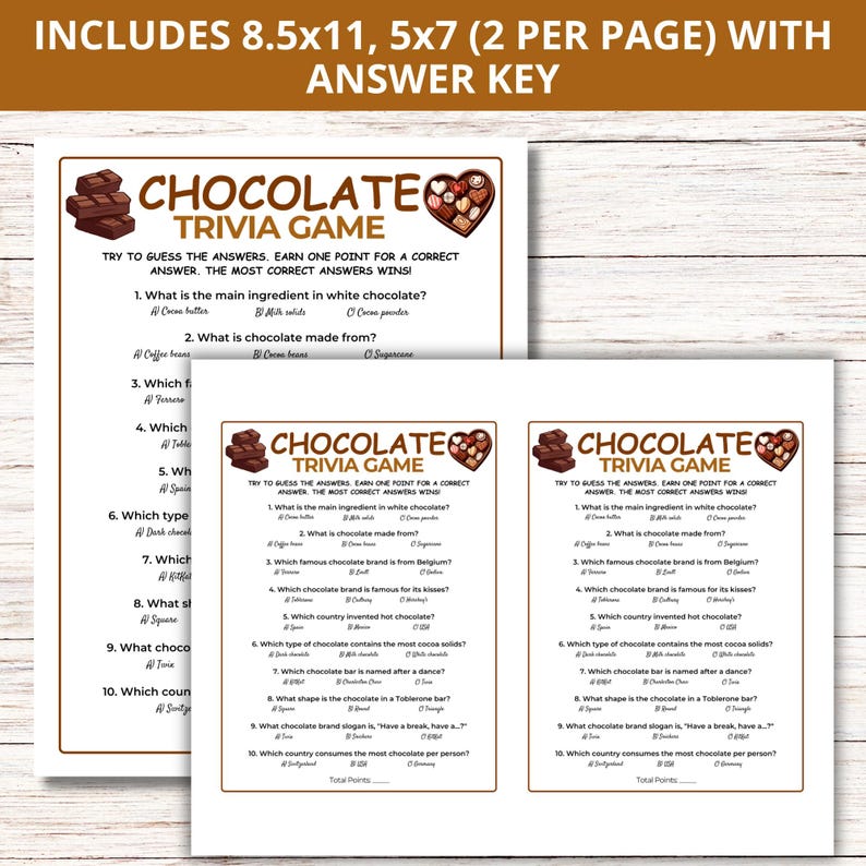 Chocolate Trivia Game, Printable Chocolate Game, Sweets Party Games, Dessert Trivia, Food Trivia ...
